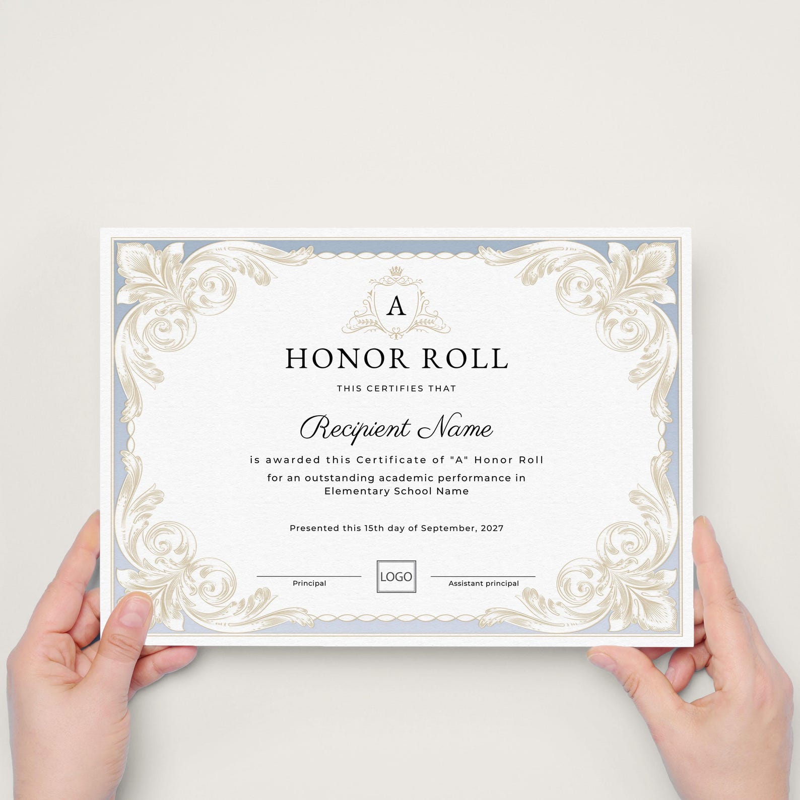 Editable Honor Roll Certificate Template, Elementary School Student ...