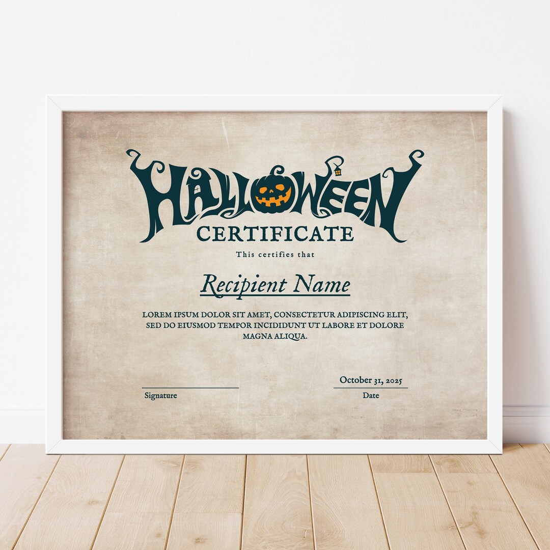 Vintage Halloween Certificate Template, Editable Halloween Best Costume ...