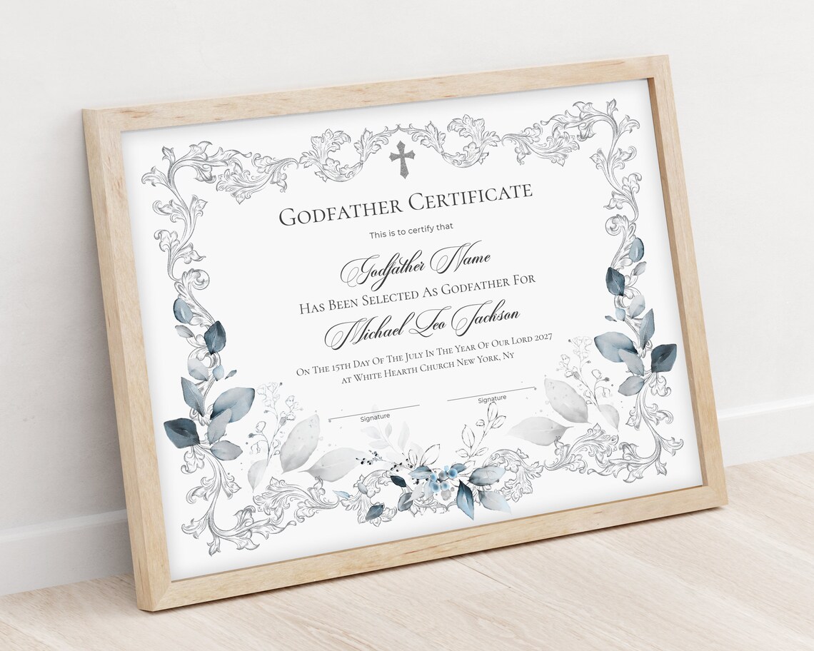 Editable Godfather Certificate Template Printable Baptism - Etsy