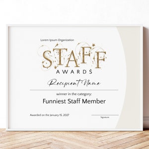 Best Staff Awards, Funniest Staff Member, EDITABLE Best Employee ...