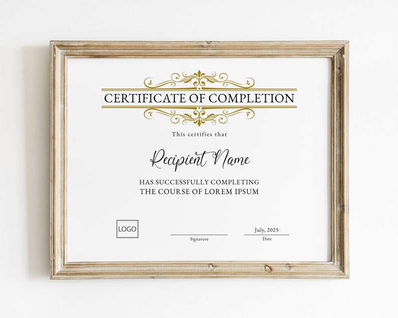 Editable Award Certificate of Completion Completion Template - Etsy ...