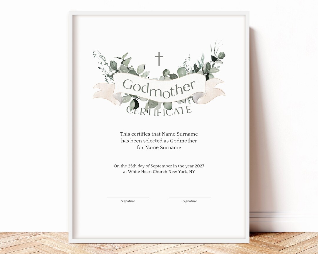 Godmother Certificate Template, Modern Godmother Gift Certificate ...
