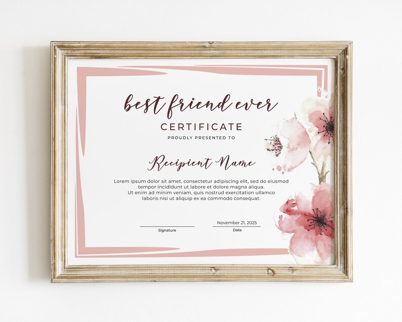 Editable Best Friend Forever Certificate Template - Etsy Australia