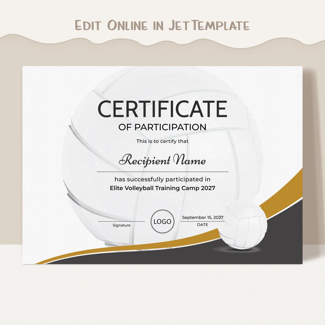 EDITABLE Volleyball Certificate Template, Sport Certificate Award ...