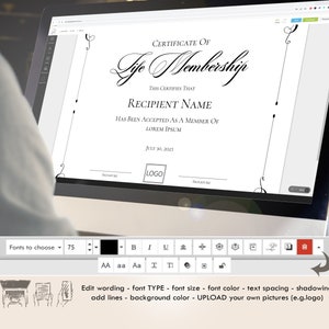 Life Membership Certificate Template Editable Printable | Etsy