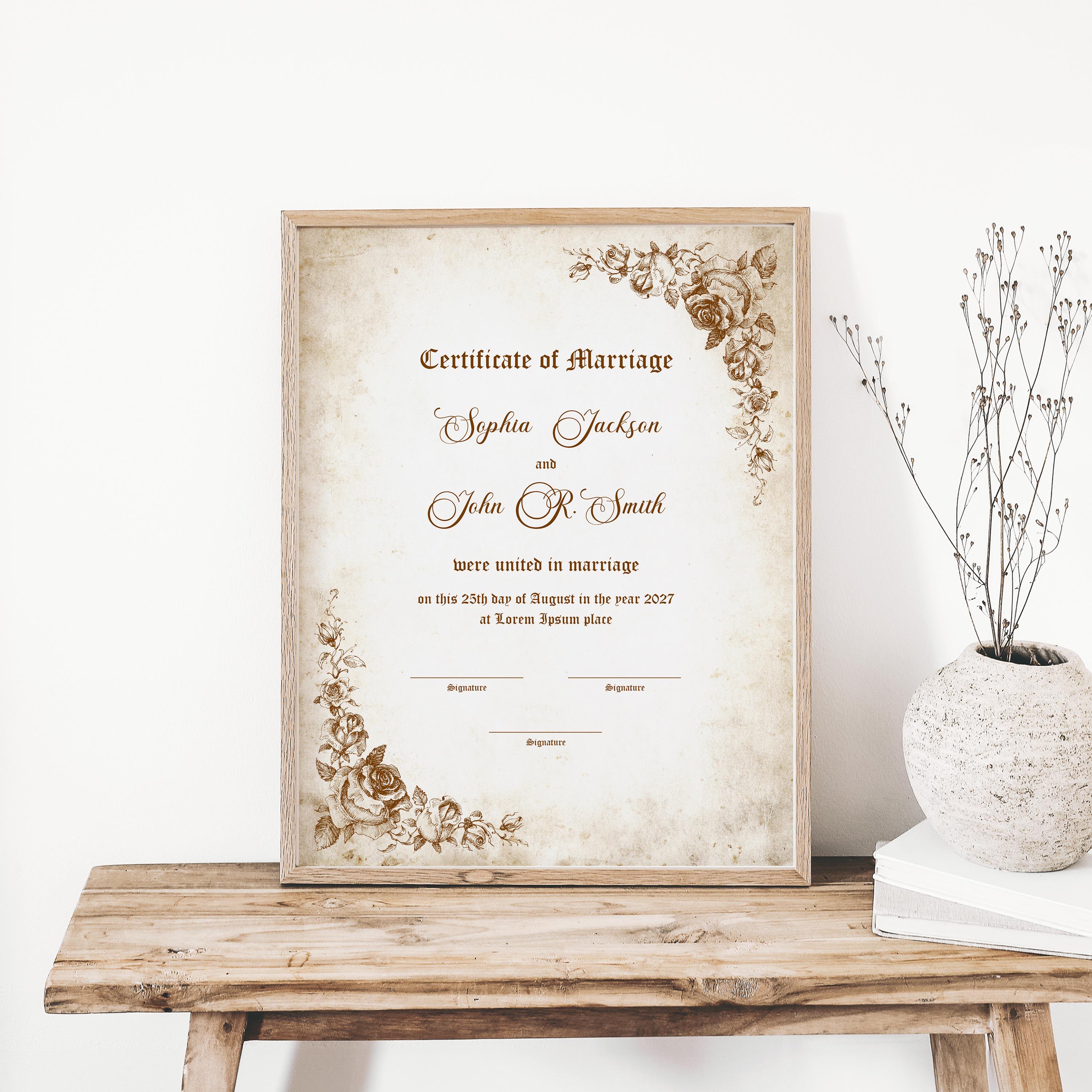 Vintage Gothic Wedding Certificate Template, Editable Marriage ...