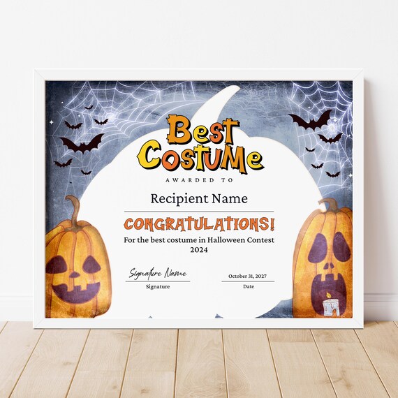 Halloween Certificate Templates Halloween Costume Award Certificates
