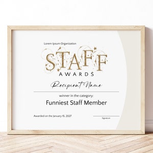 Best Staff Awards, Funniest Staff Member, EDITABLE Best Employee ...