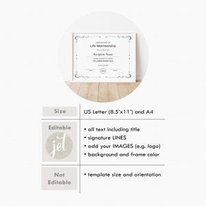 Life Membership Certificate Template, Editable Printable Elegant ...