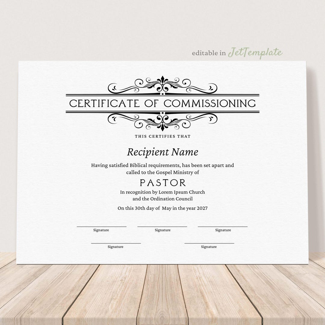 Editable Certificate of Commissioning, Printable Commissioning ...