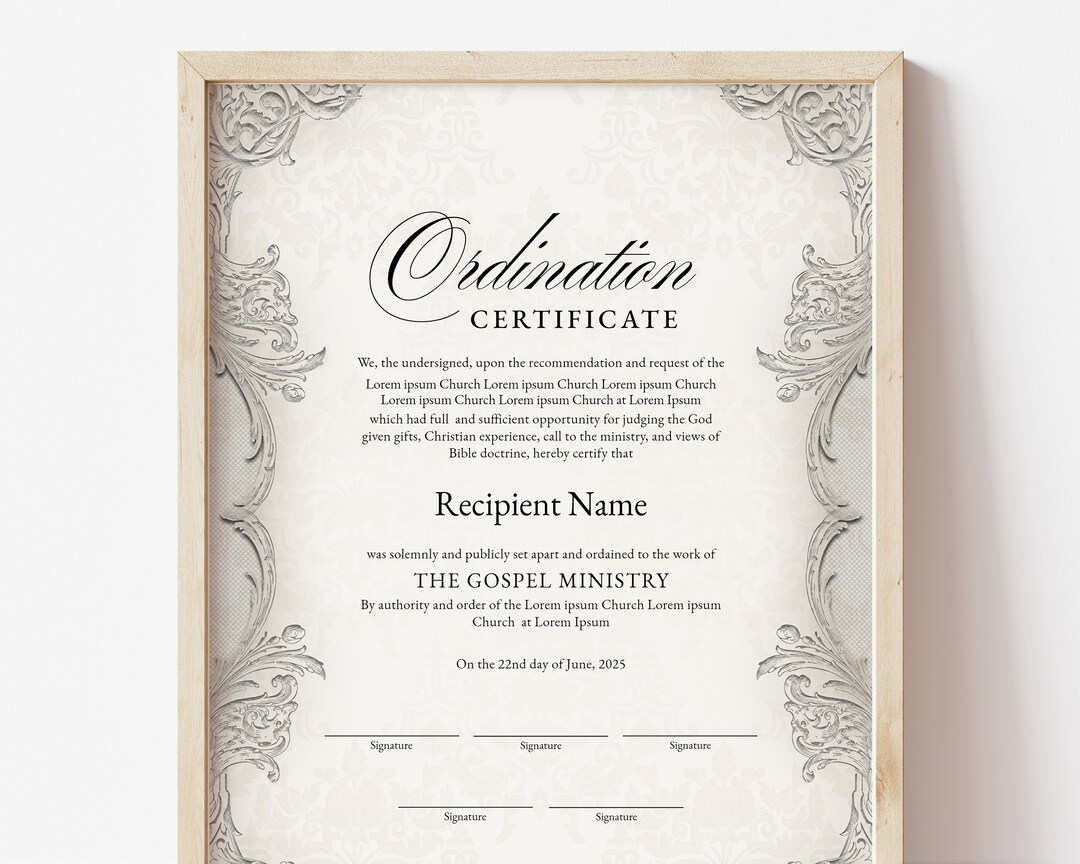 Editable Ordination Certificate Template, Minister Certificate of ...