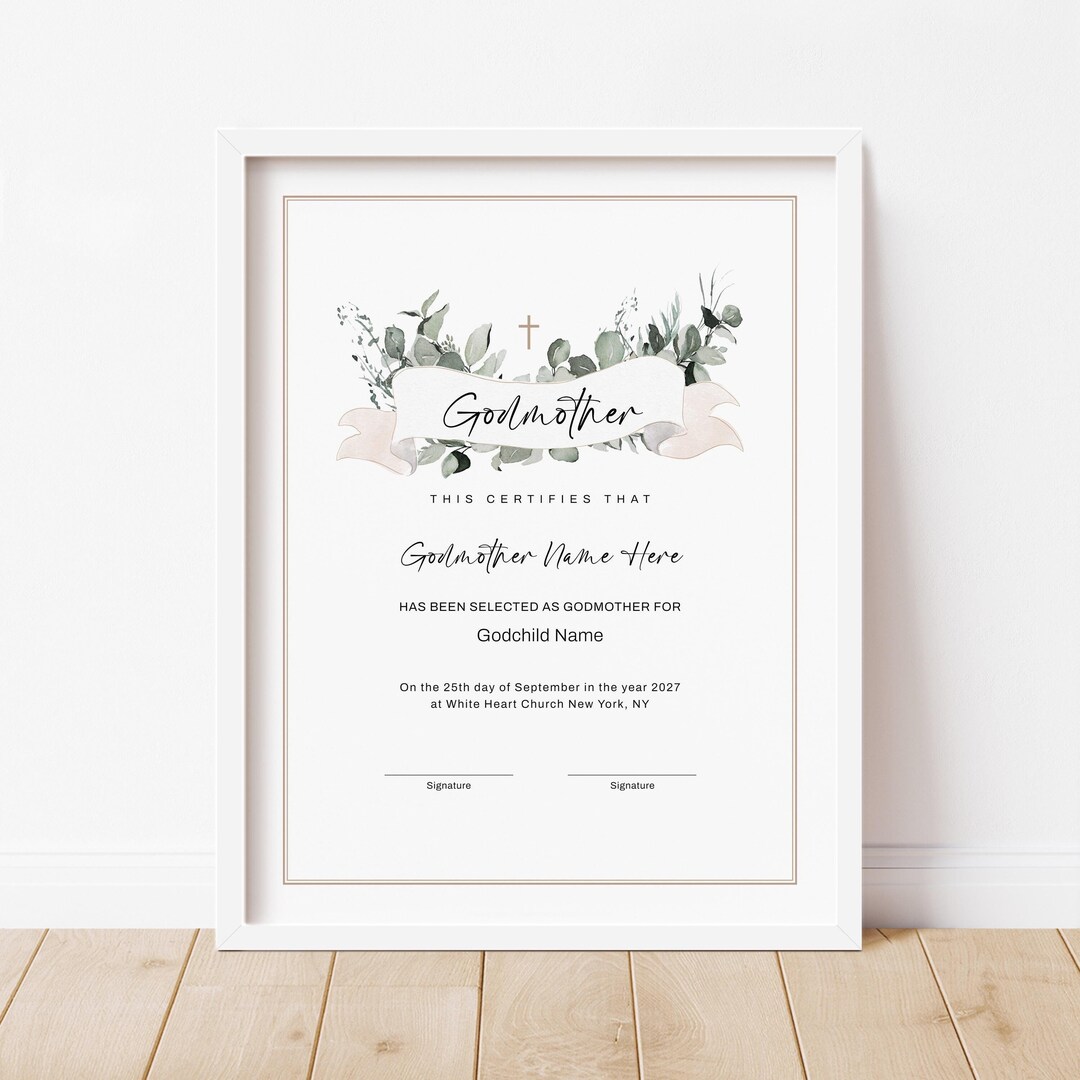 Godmother Certificate Template, Modern Godmother Gift Certificate ...