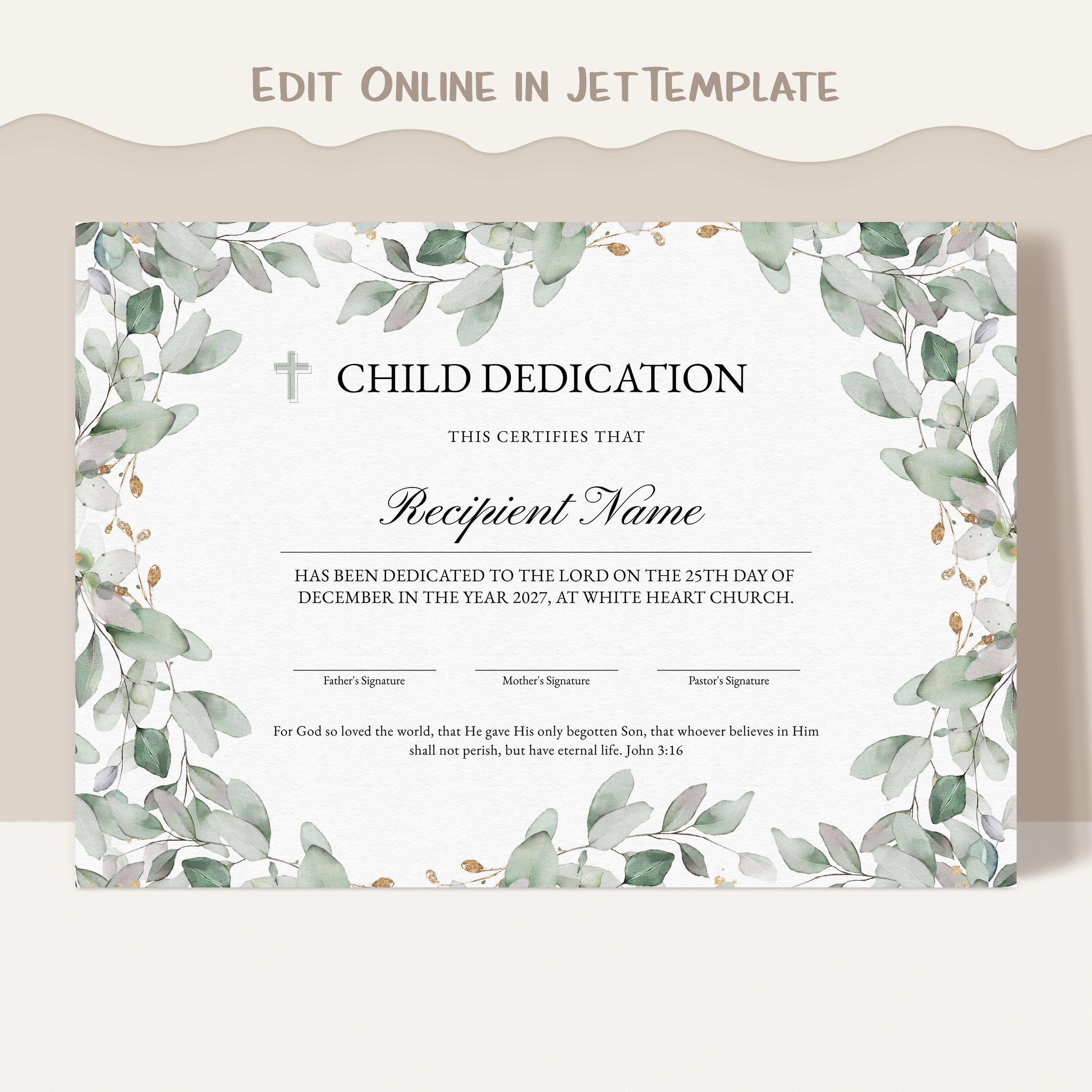 Child Dedication Certificate Template Child Dedication Editable ...