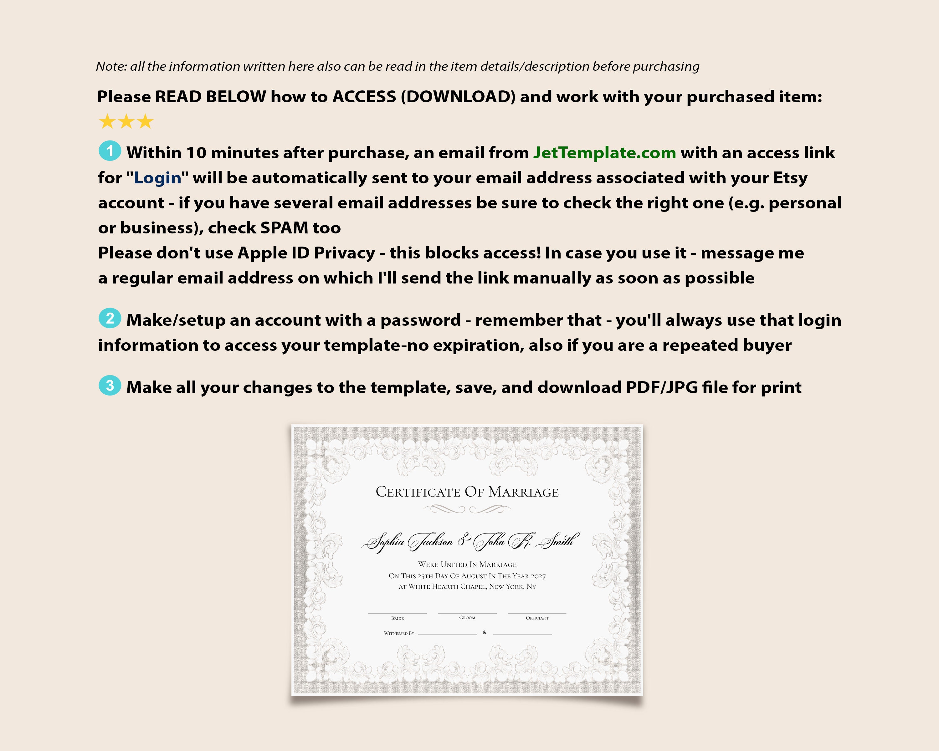 Romantic Wedding Certificate Template Editable Printable - Etsy