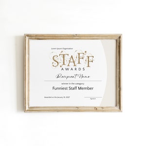 Best Staff Awards, Funniest Staff Member, EDITABLE Best Employee ...