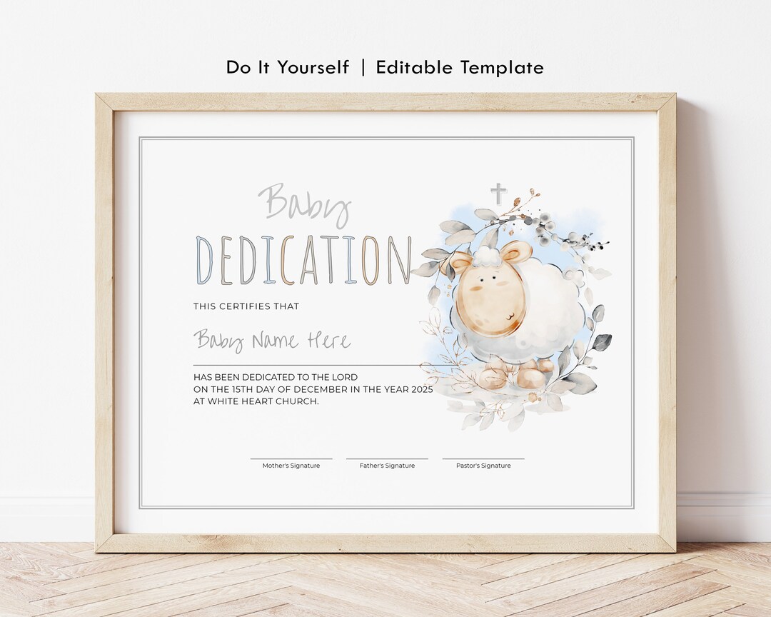 Baby Dedication Editable Certificate Template, Baby Boy Baptism ...