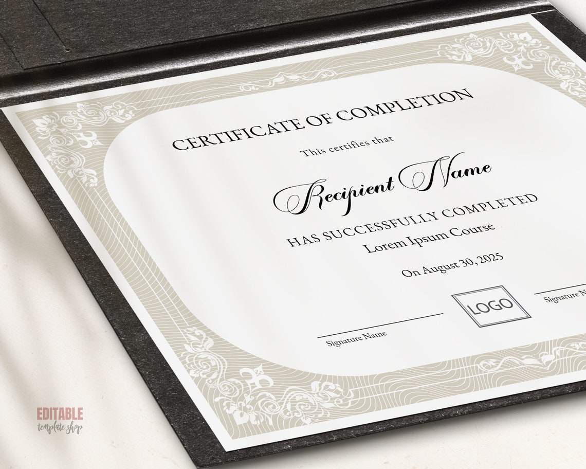 Editable Certificate of Completion Template Printable - Etsy