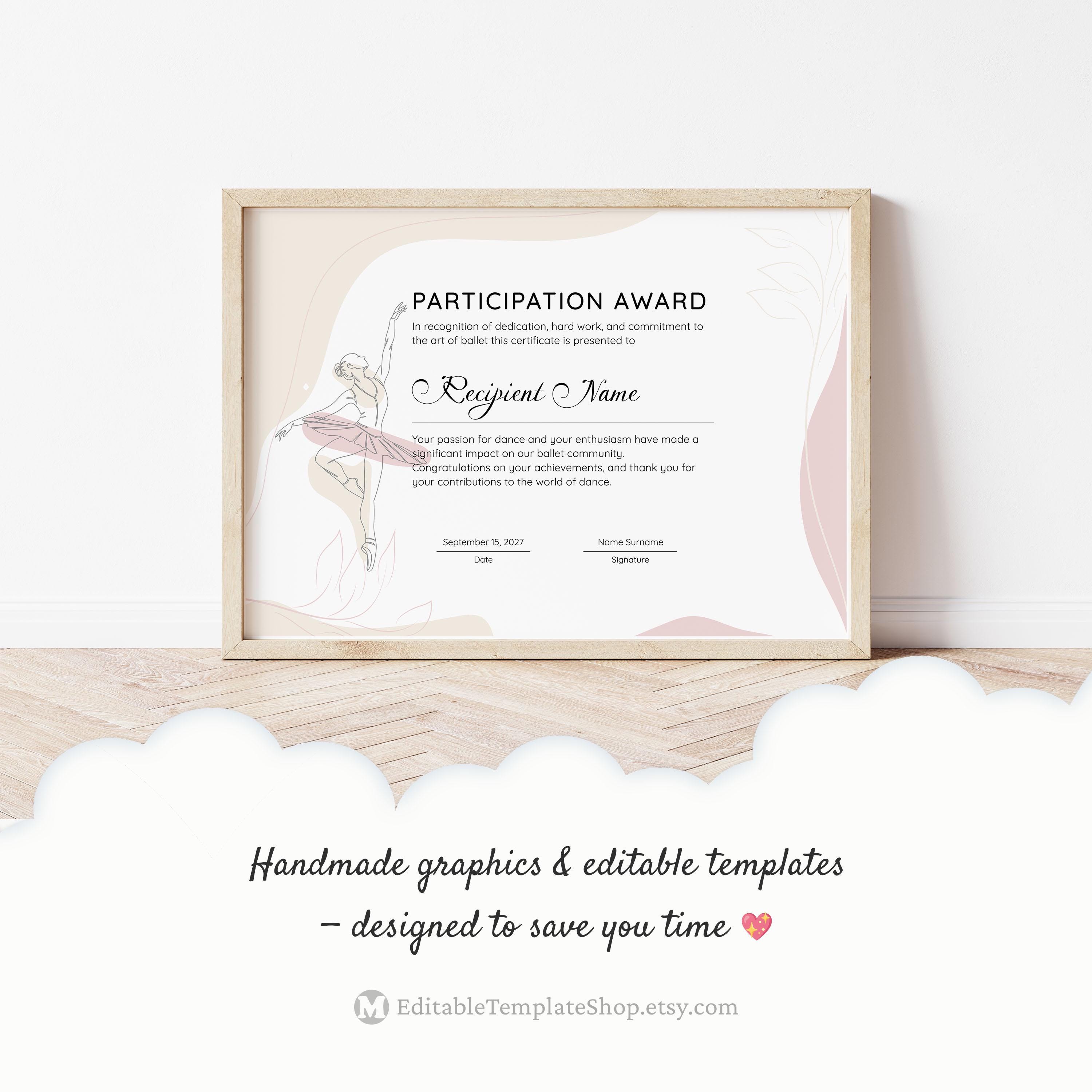 Editable Ballet Awards Certificate Template, Ballet Dancer Award ...