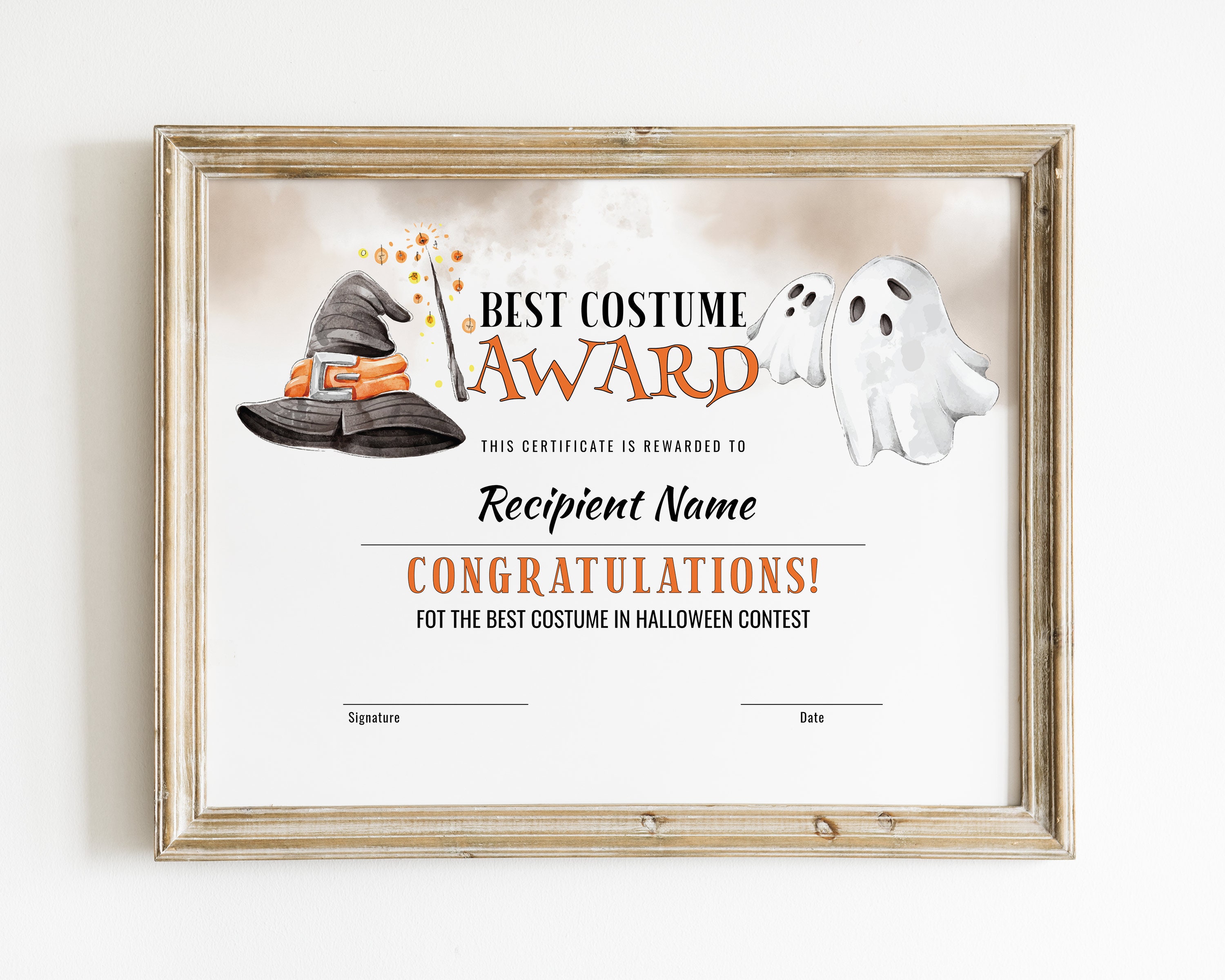 Halloween Costume Certificate Template