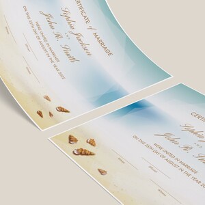 Beach Wedding Ceremony Certificate Template Editable Summer Beach ...