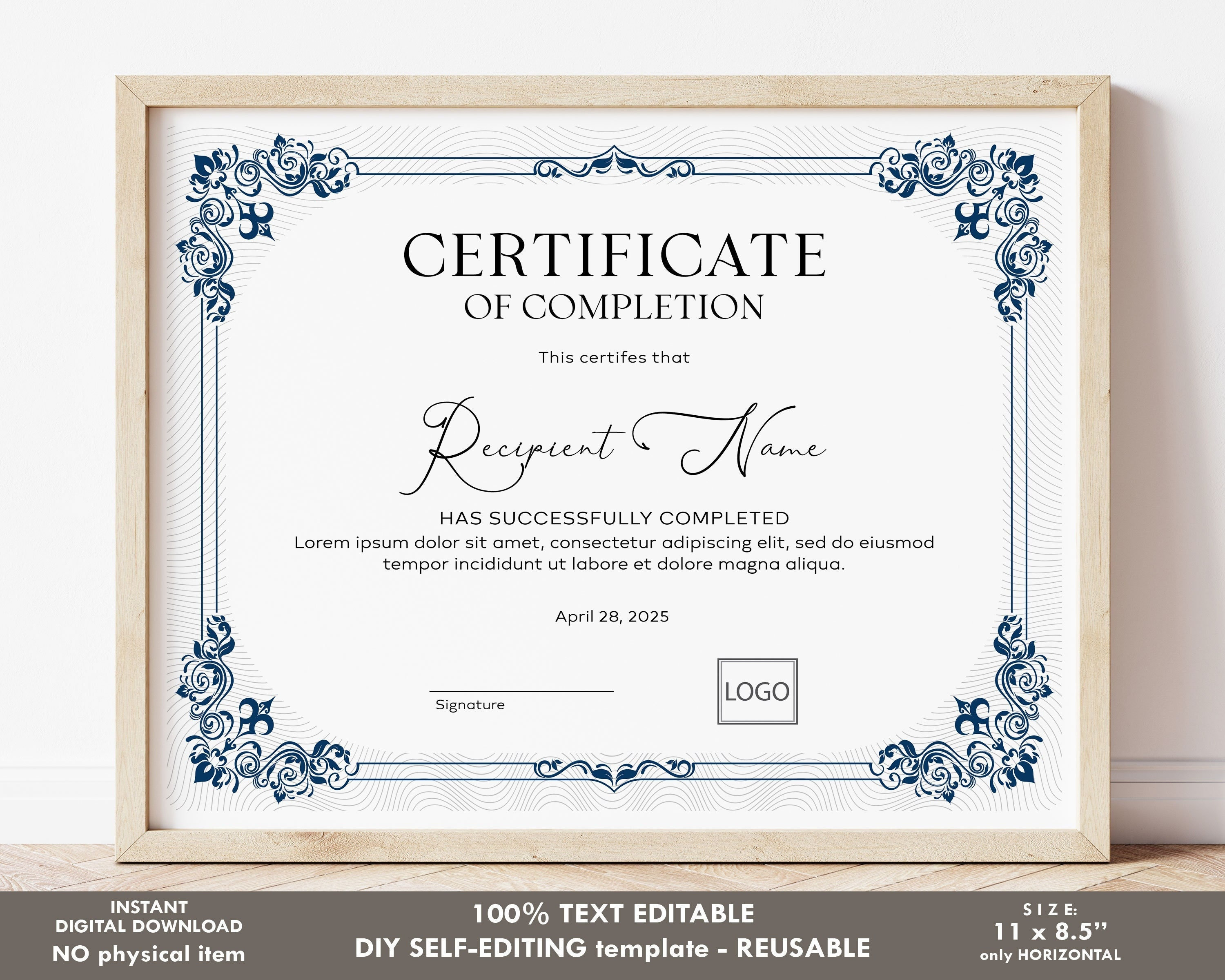 Editable Certificate of Completion Printable Completion - Etsy Canada