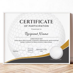 EDITABLE Golf Certificate Template, Sports Certificate Award, Printable ...