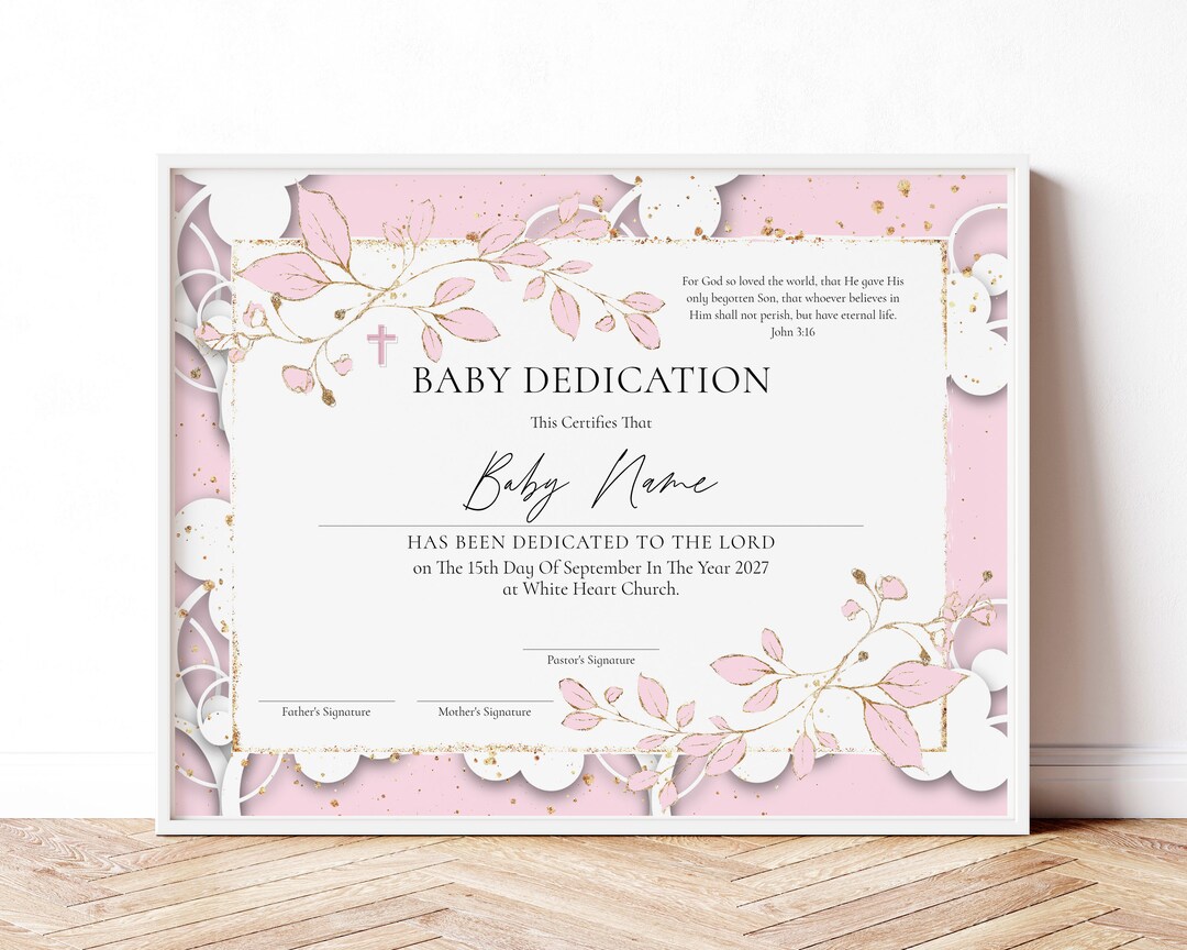 Baby Dedication Certificate Template, Girl Baptism Baby Christening ...