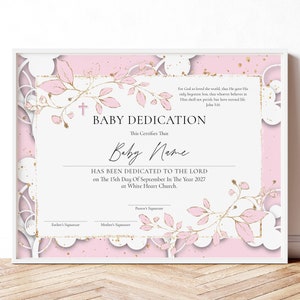 Baby Dedication Certificate Template, Girl Baptism Baby Christening ...