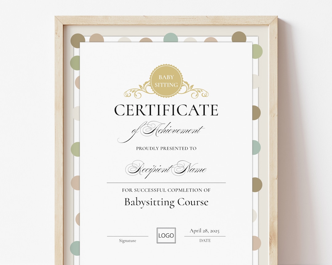 Babysitting Course Certificate Template, Babysitter Training Course ...