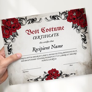 Editable Gothic Halloween Best Costume Certificate Template - Etsy