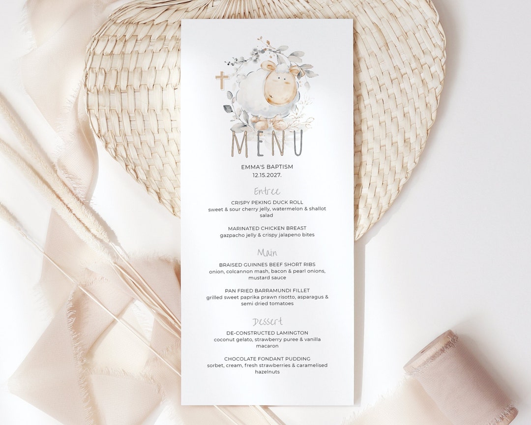 Christening Menu Template, Baptism Printable Menu Template With Lamb ...