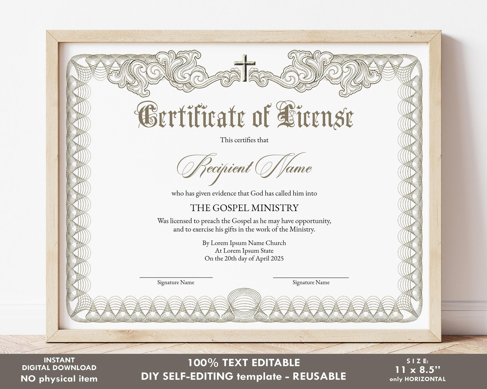 Editable License to Preach Template Printable Certificate of - Etsy
