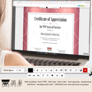 25 Years of Service EDITABLE Certificate of Appreciation - Etsy