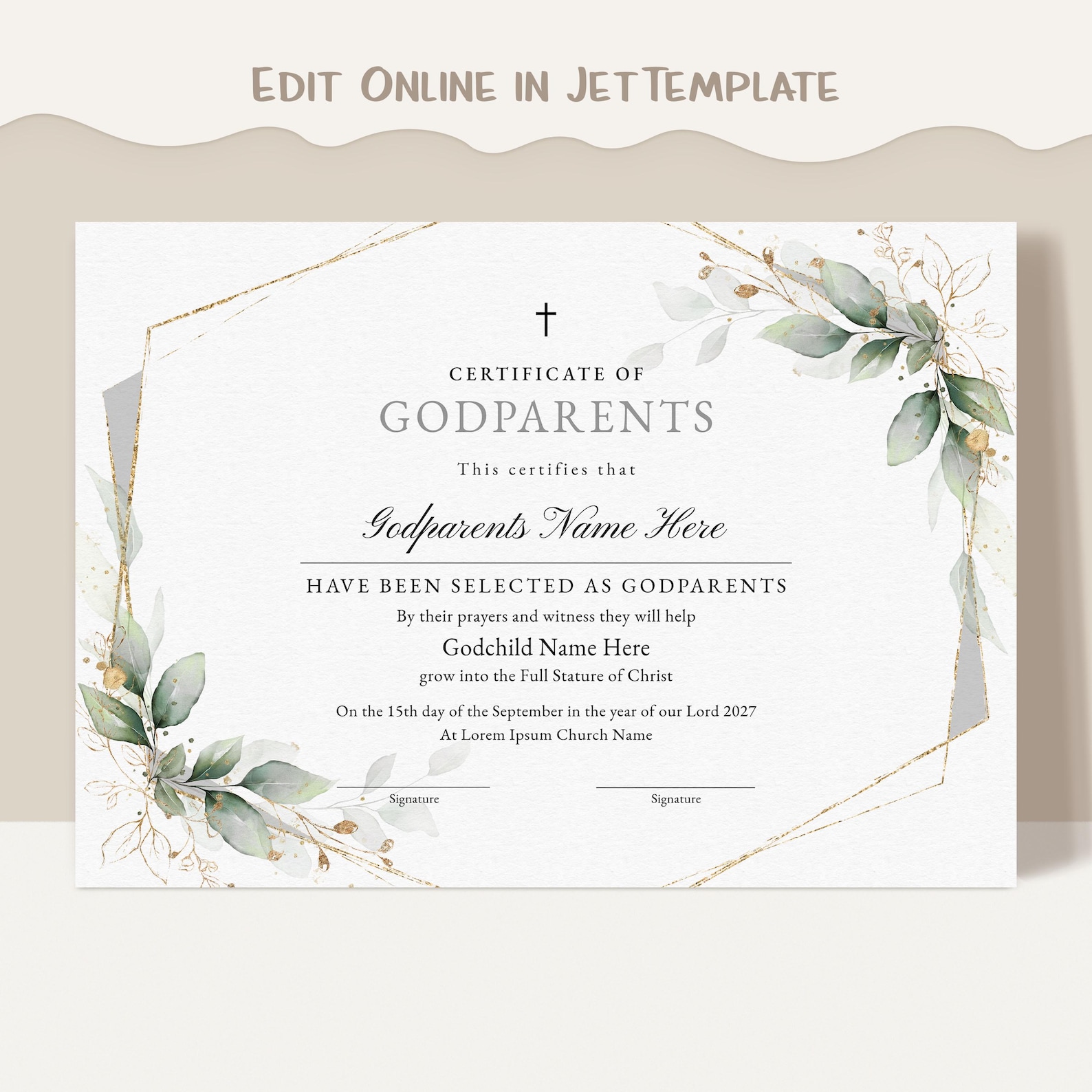 Editable Godparents Certificate Template Godparents Gift Christening ...