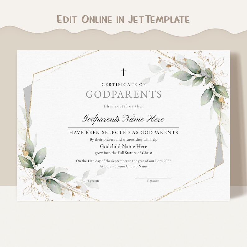 Editable Godparents Certificate Template Godparents Gift Christening ...