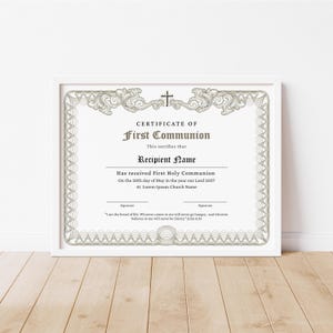 First Communion Certificate Template Editable Printable Certificate of ...