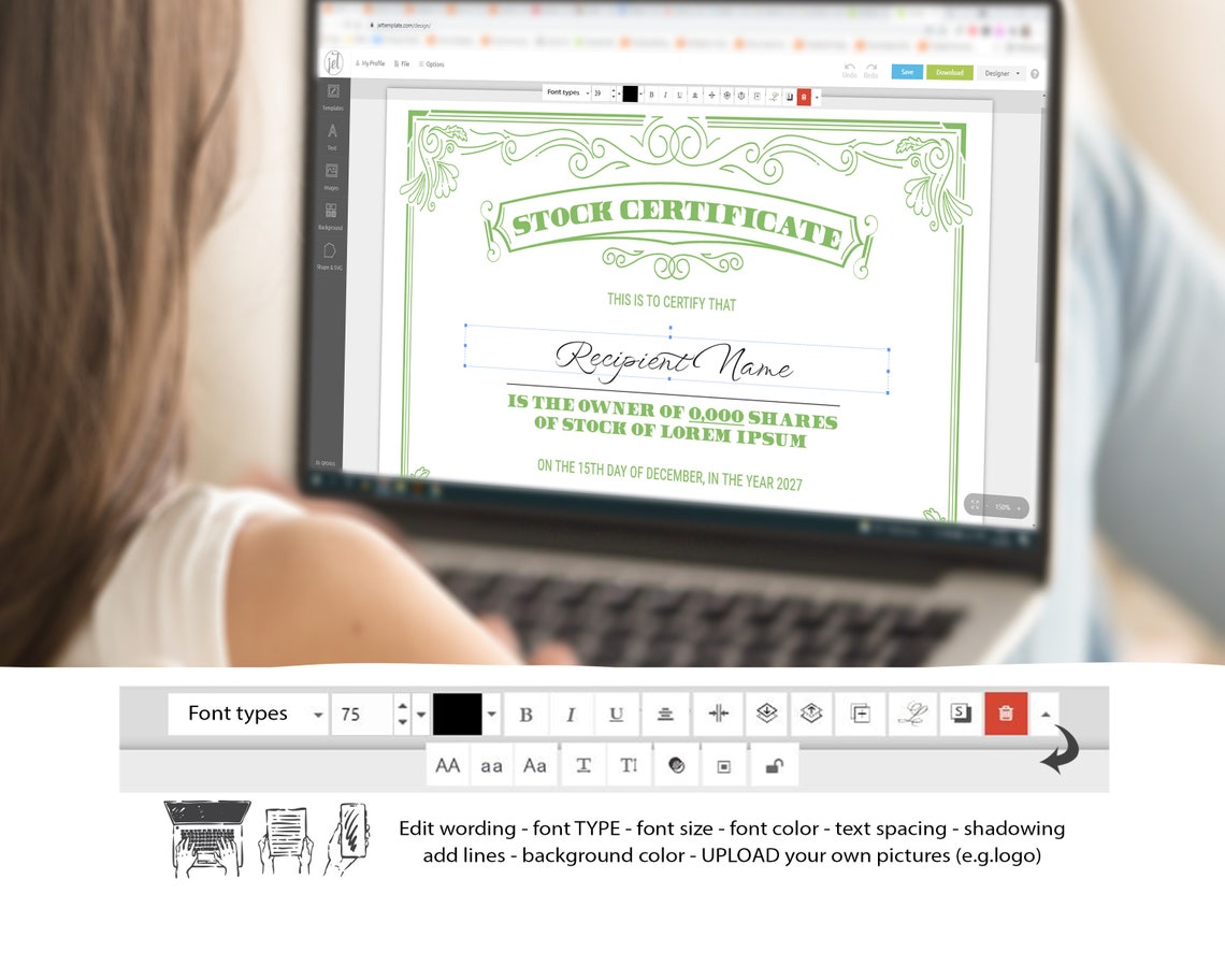 EDITABLE Stock Certificate Template Printable Certificate of | Etsy