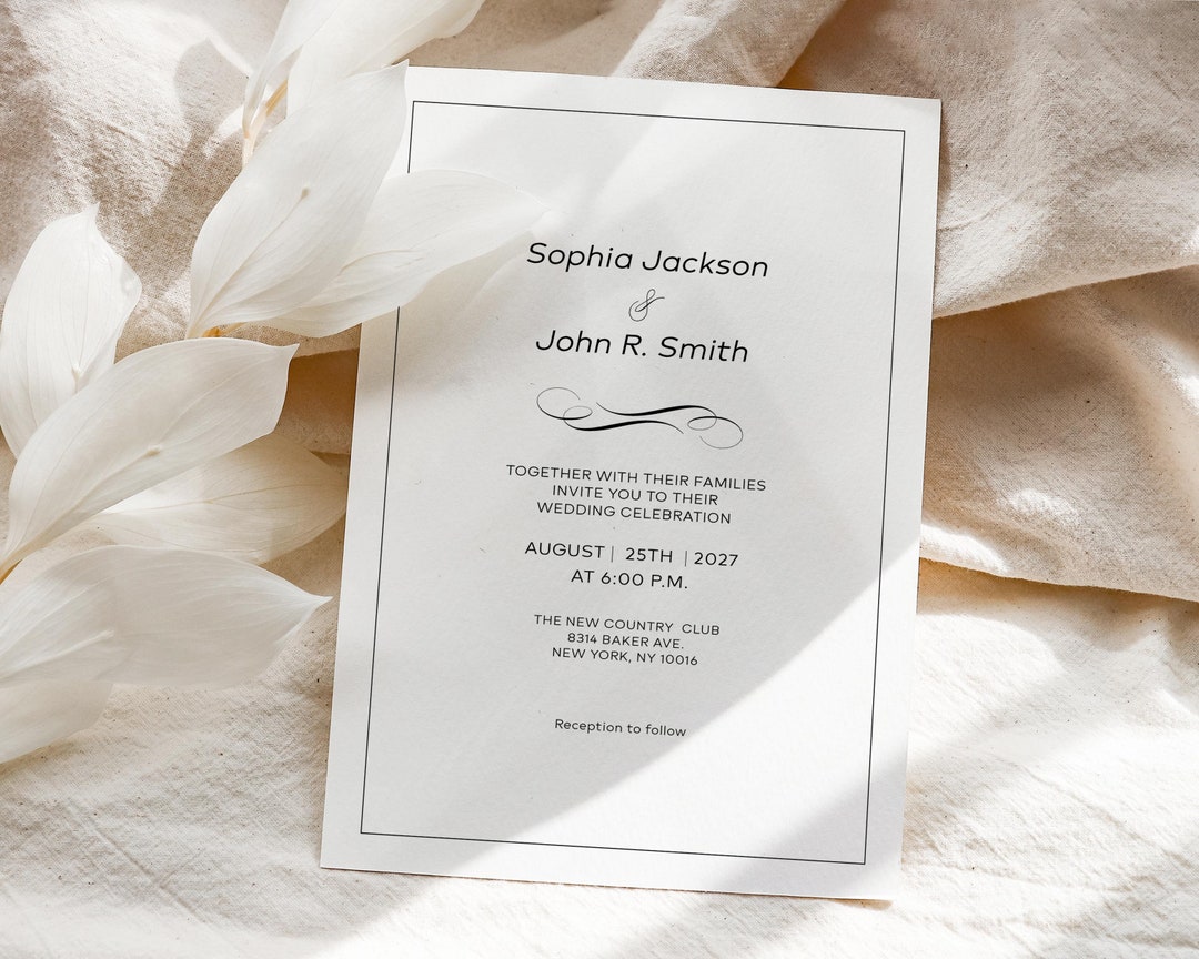 Minimalist Wedding Party Invitation Editable Template, Elegant ...