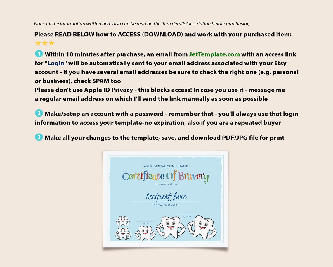 Editable Dentist Certificate of Bravery Kids Certificate - Etsy Canada