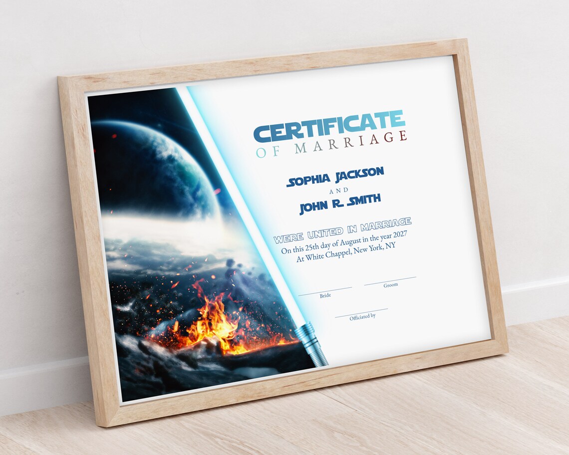 Star Wars Wedding Certificate Template Star Wars Marriage - Etsy