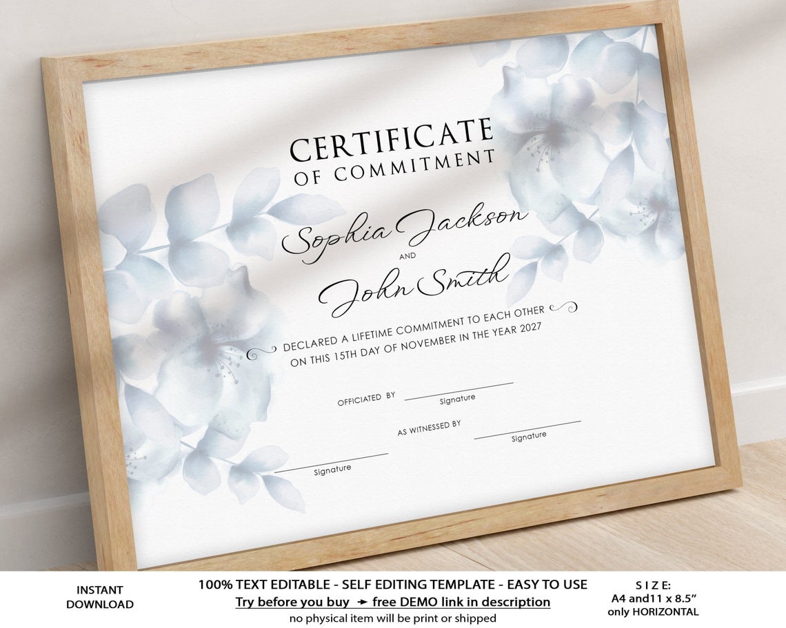 Editable Certificate of Commitment Printable Certificate - Etsy
