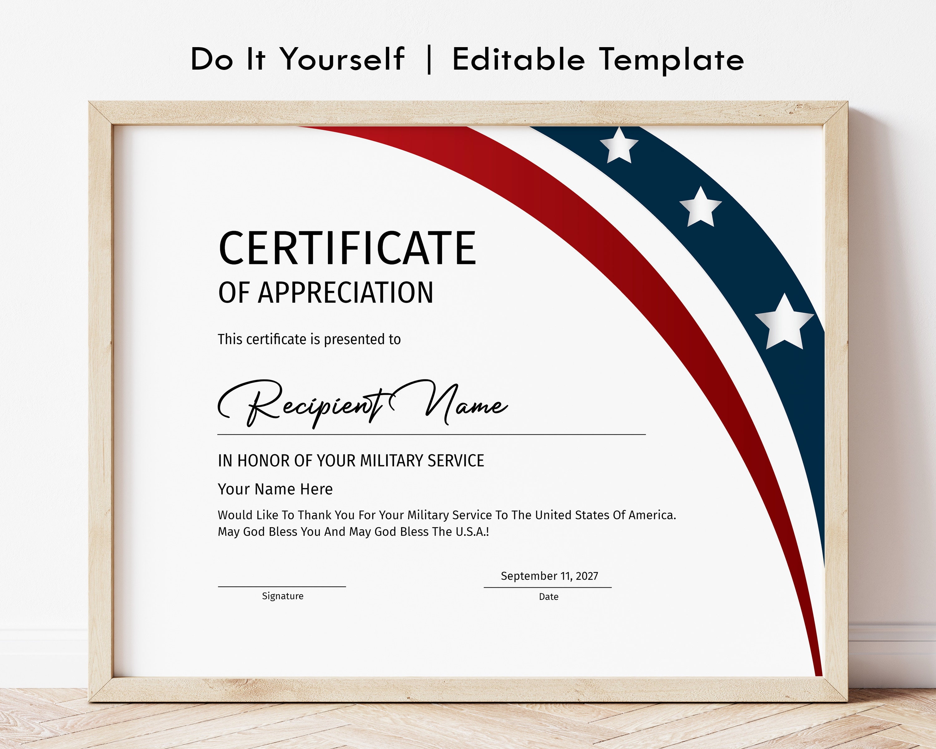 Military Award Certificate Template