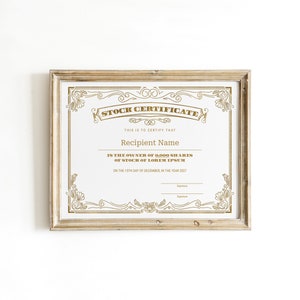 EDITABLE Stock Certificate Template, Printable Certificate of Stock ...