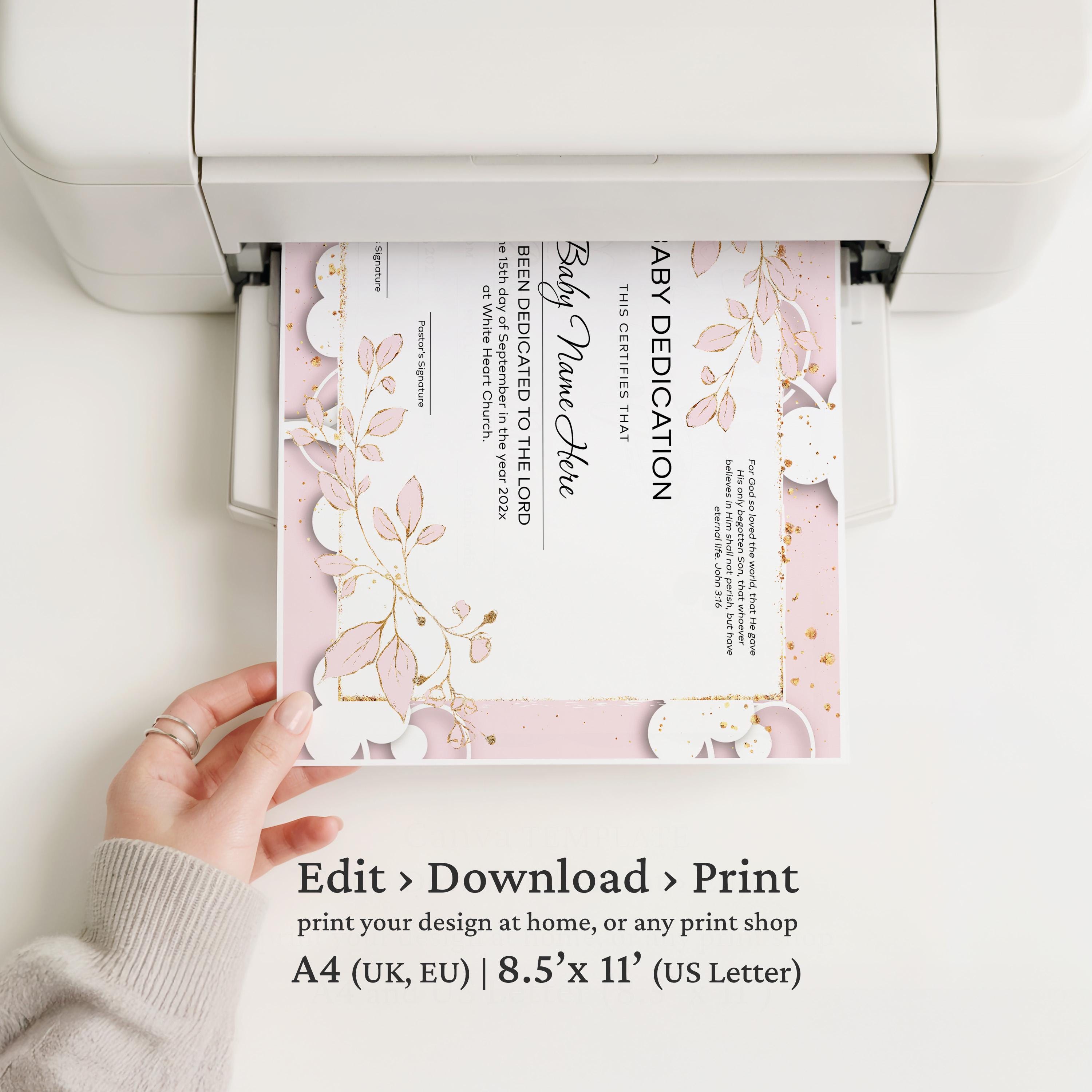 Baby Dedication Certificate Template, Girl Baptism Baby Christening ...