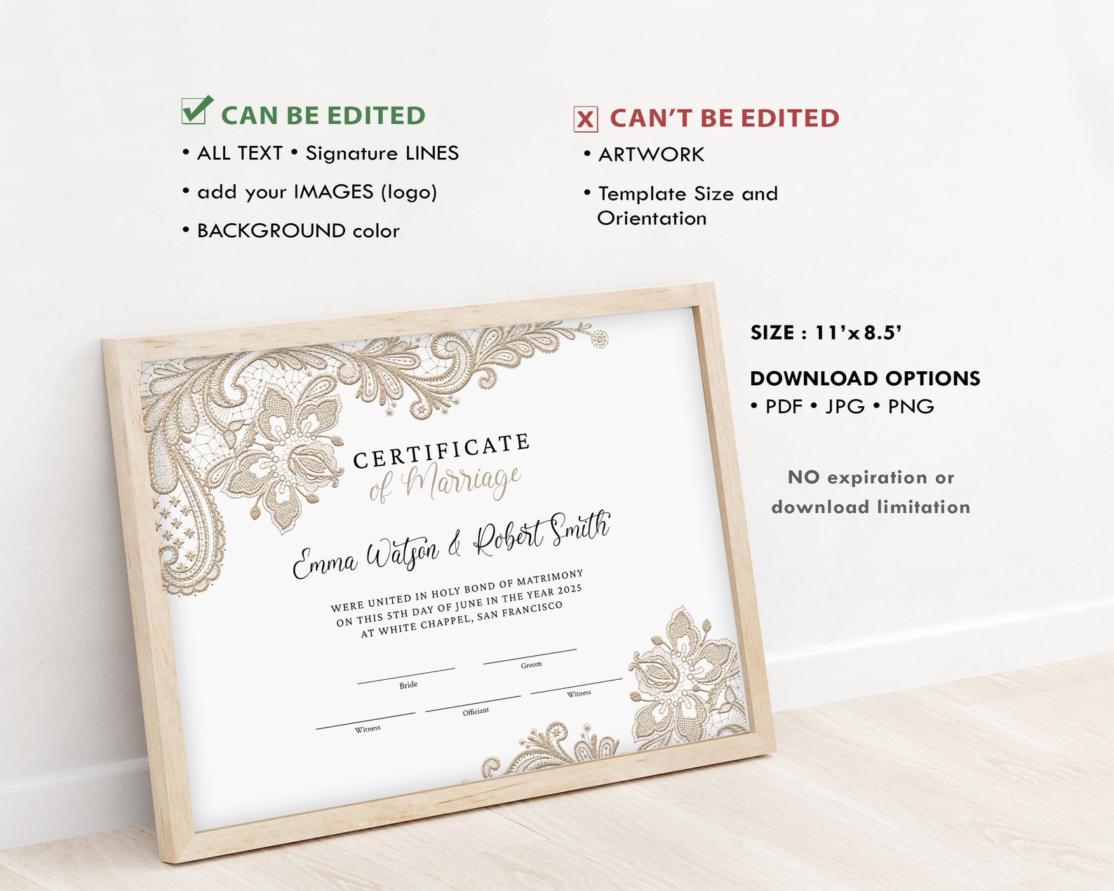 Wedding Certificate Template Marriage Keepsake Certificate - Etsy