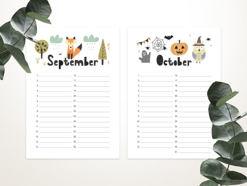 Printable Perpetual Birthday Calendar Forest Theme Perpetual Calendar ...