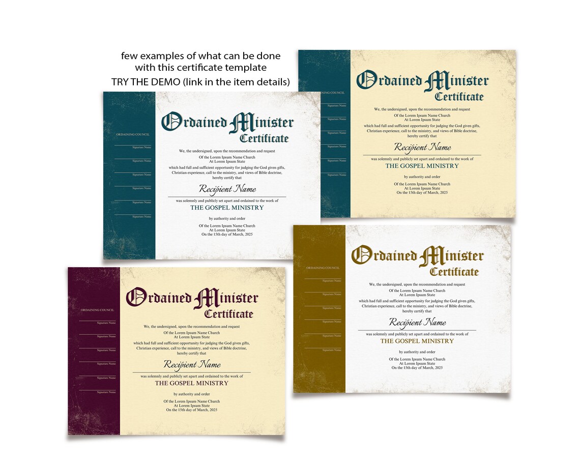 Editable Ordained Minister Certificate Template Printable | Etsy