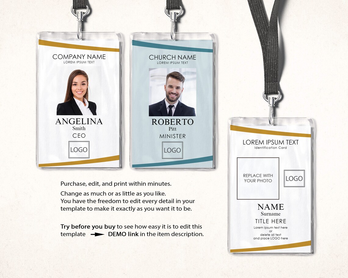 Editable Photo ID Card Template, Custom Membership Card Printable ...