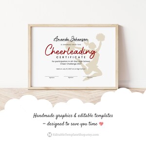 Cheerleading Certificate of Participation Template, Editable Printable ...