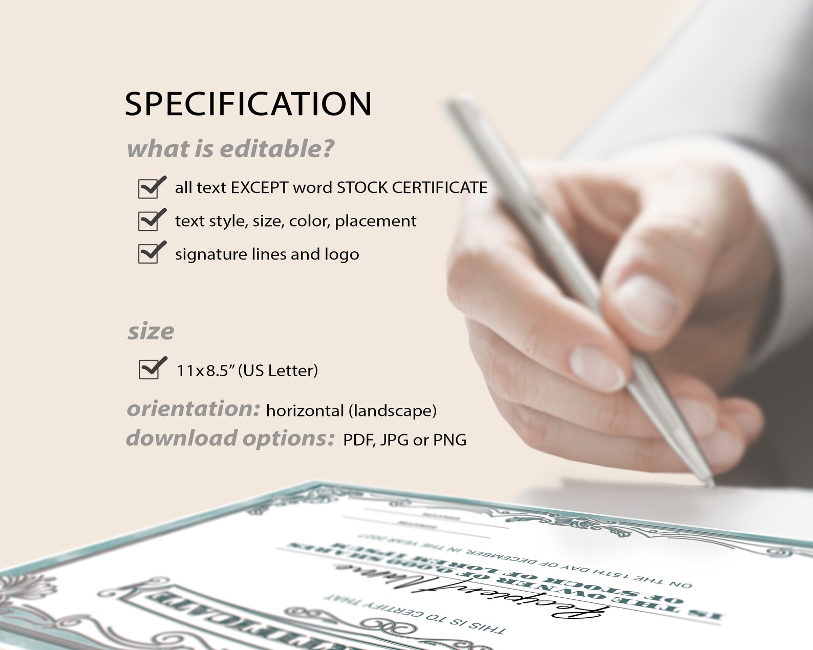 EDITABLE Stock Certificate Template Printable Certificate of - Etsy